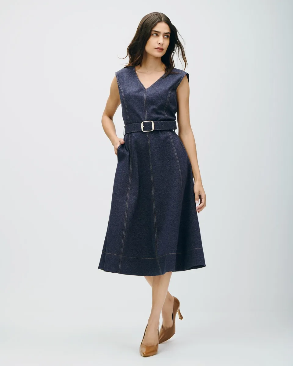Vestido Midi Línea A Tipo Denim Escote V Corte Francés | JULIO
